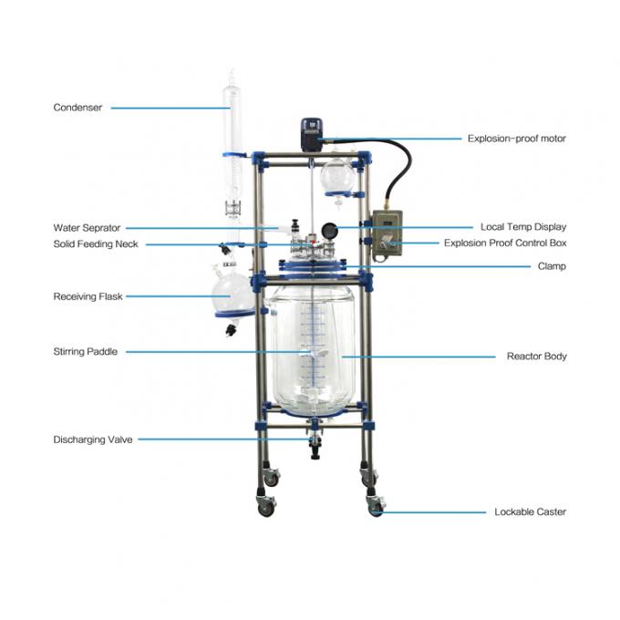 50 L Pyrex Double Lab Jacketed Glass Reactor Vessel With Vacuum Pump