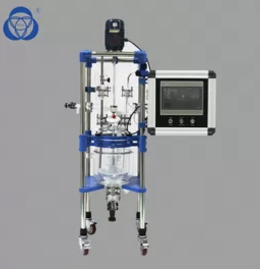 Double Jacketed Glass Reactor , Lab Glass Reactor For Alcohol Distillation
